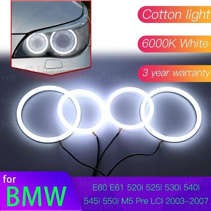 Набор ангельских глаз, 2003 л, хлопчатобумажные белые кольца для BMW E60 E61 520i 525i 530i 540i 545i 550i M5 Pre LCI 2007-