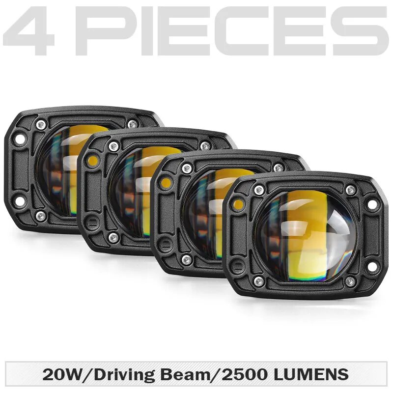 3-дюймовый светодиодный рабочий фонарь с 8D линзами 6000K Белый 3500K Желтый 4cs Square