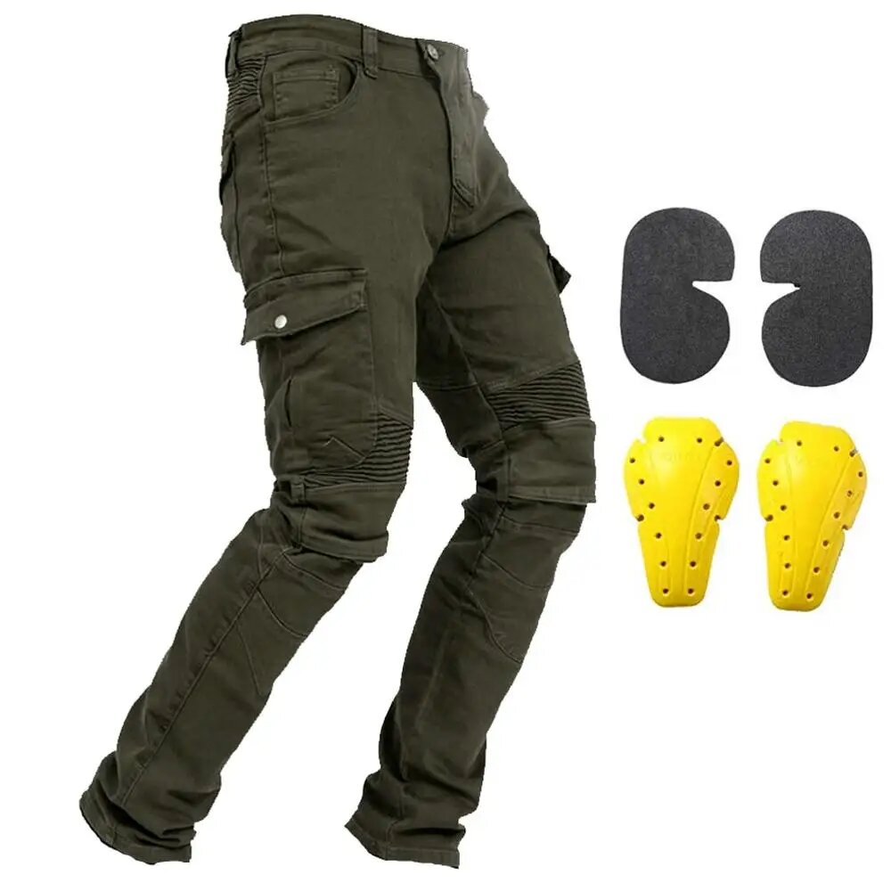 Мужские мотоциклетные брюки для мотокросса, защитные джинсы с 4 съемными XXXL, Army Green