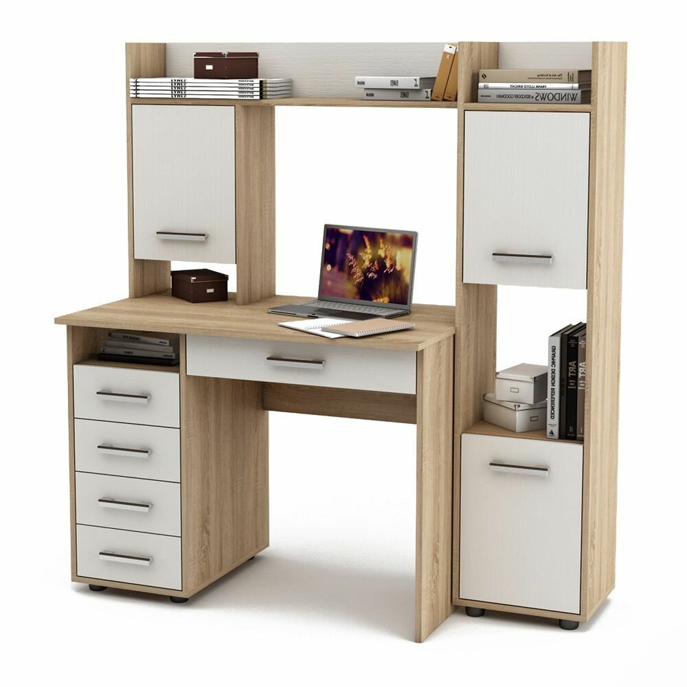 Стол письменный, компьютерный и стеллаж Остин (Ливерпуль) 12Я дуб сонома/белое дерево