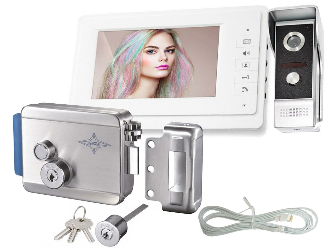 Комплект видеодомофон - замок: ЕП-7400 и Anxing Lock-AX091 и вызывная панель (замок с домофоном на дверь)