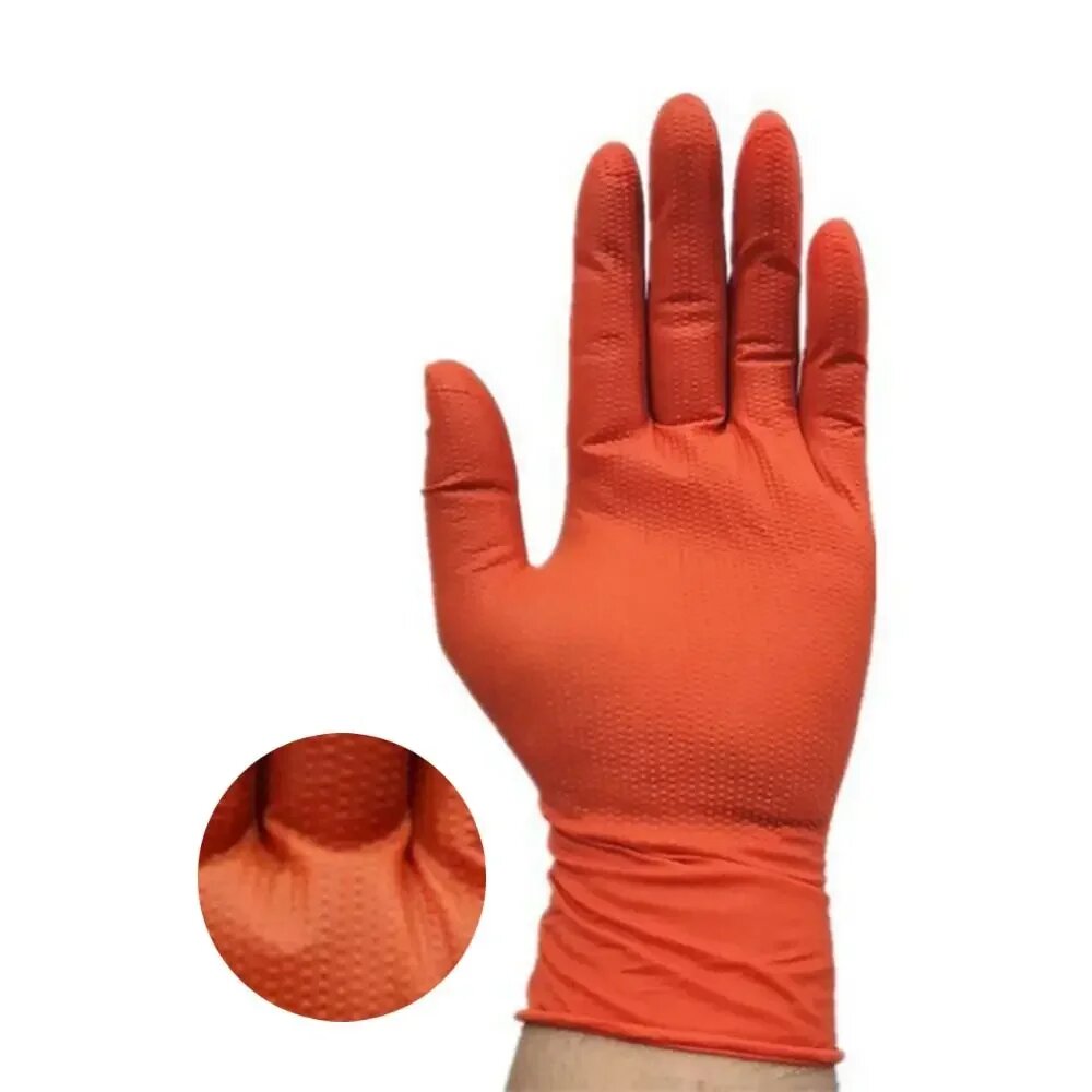 Оранжевые нитриловые перчатки рабочие, 20 шт. Orange-M