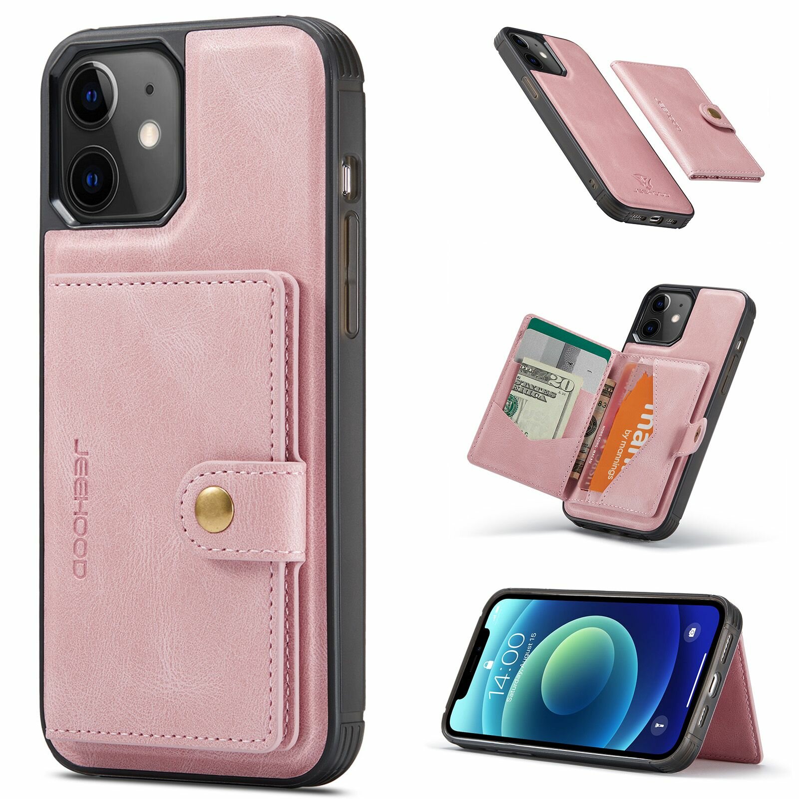 JEEHOOD Mагнитный кожаный чехол для Apple iPhone 12 mini(Айфон 12 мини), держатель магнитной карты, 2-в-1 чехол из спилка