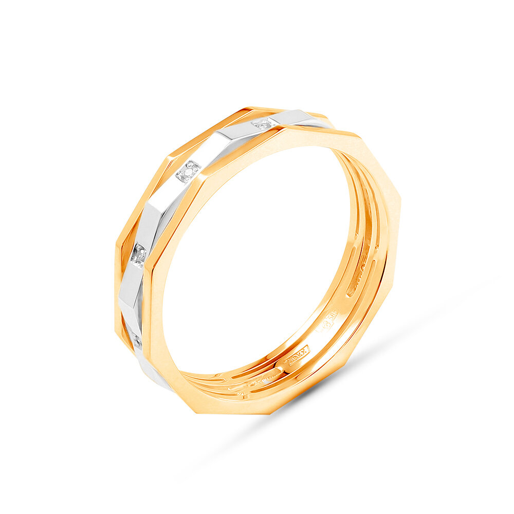 Кольцо обручальное, красное золото, 585 проба, бриллиант