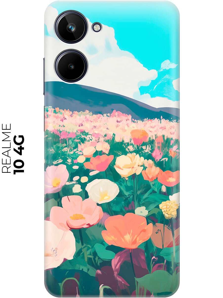 Силиконовый чехол на Realme 10 4G с принтом "Поле цветов"