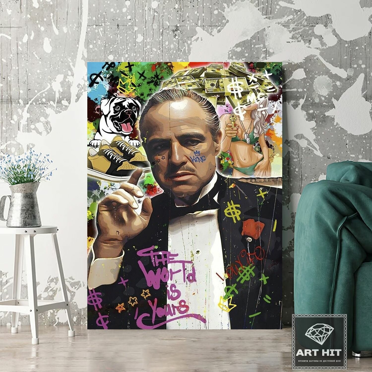 Картина Крестный отец, граффити, 40х60 см.