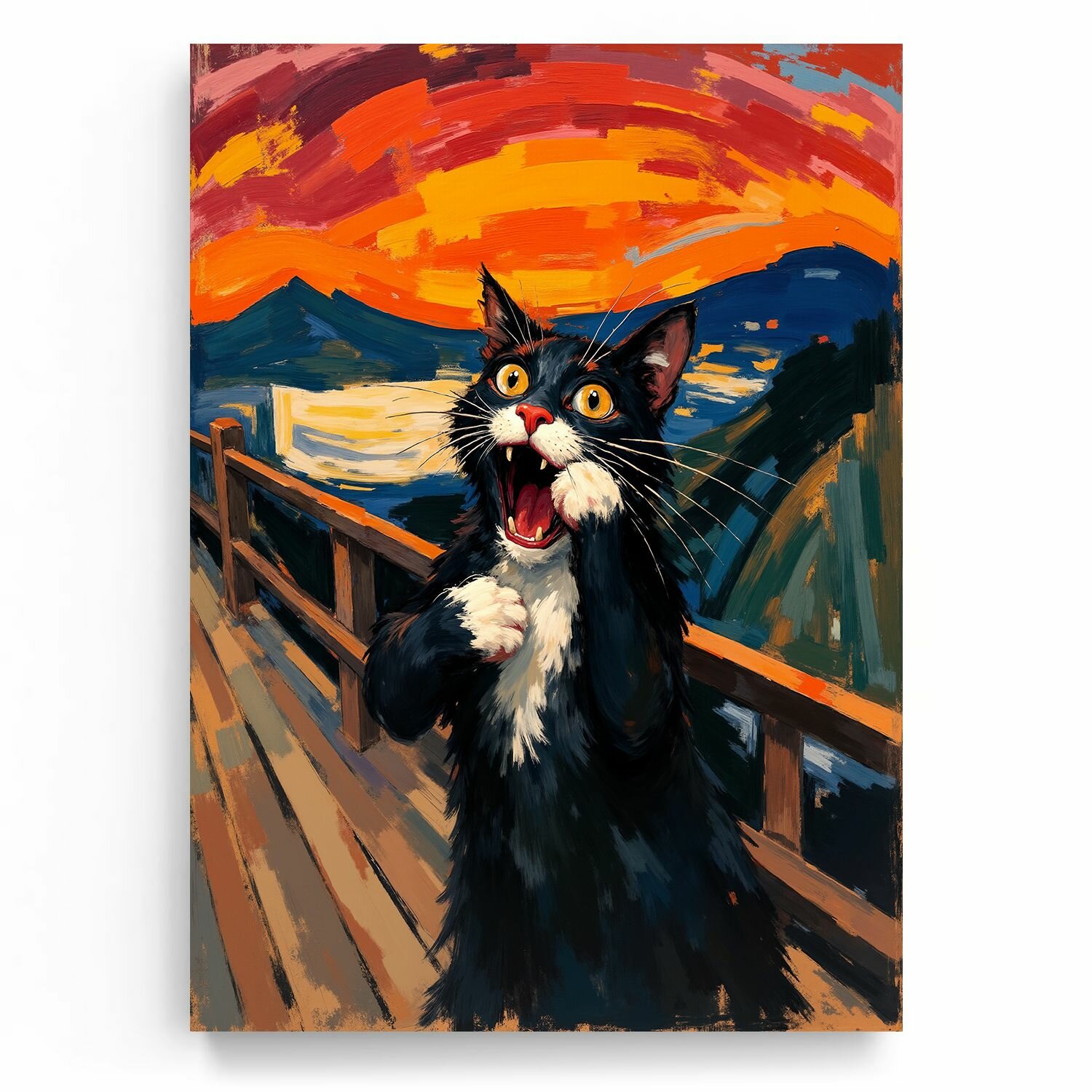 Картина Кот / Ремейк картины "Крик", Эдвард Мунк, 30х40 см.
