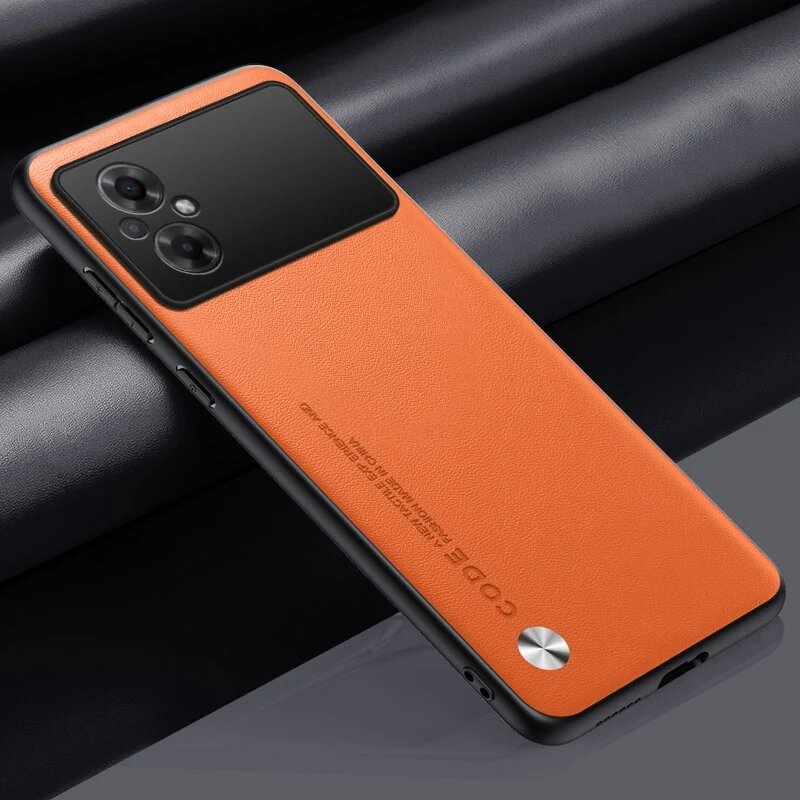 Роскошный чехол из искусственной кожи для Xiaomi Poco M4 5G, задняя крышка, силиконовый Orange