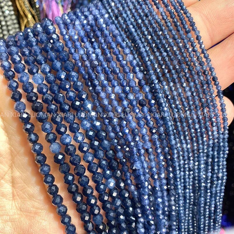 Рубиновые бусины из халцедона LUOMAN XIARI 2мм Темно-синий, 2mm about 170pcs, Sapphire blue color