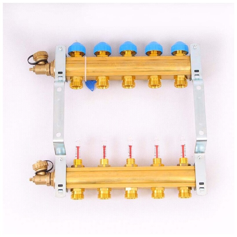 Коллектор для теплого пола WATTS HKV/T 1"x3/4" ЕК на 5 выходов с расходомером из латуни 10004199