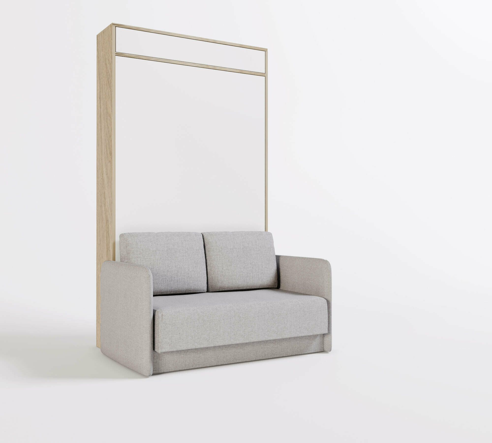 Шкаф кровать-трансформер с диваном Летто Пуф 1200 с антресолью, узкими подлокотниками и нижней планкой Лайт Сканд