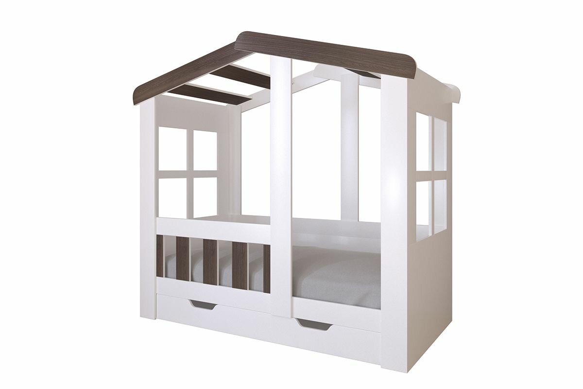 Кровать детская, одноярусная Астра домик, с ящиком, дуб шамони, 80х160