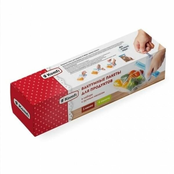 Пакеты для продуктов п/э Komfi вакуумные с насосом многораз 4шт SIL1BAN ЖТ536 703491