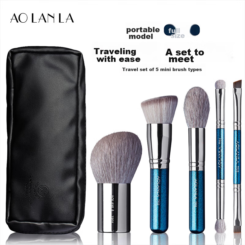 AOLANLA Travel Compact 5-Piece Makeup Brush Set： Foundation, Loose Powder, Dual-Ended Eyeshadow, And Beauty Brush Gift for Girlfriend