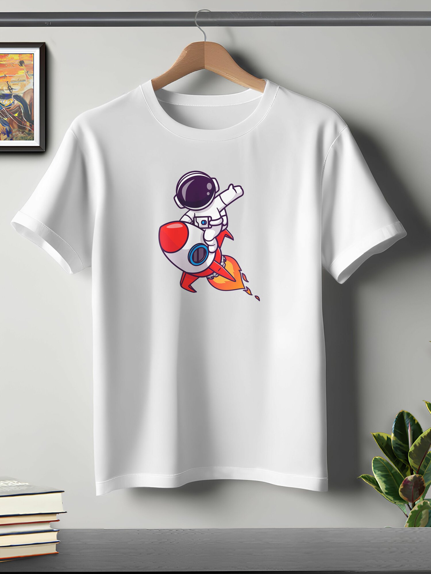 Футболка ONEQ унисекс 50-52 (XL) размер с принтом Космонавт, белая