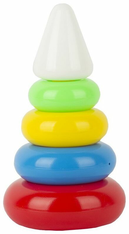 Пирамидка детская цветная "Конус", логическая развивающая игрушка, 4 кольца, учим счет, цвета и понятие больше-меньше, пластик, для малышей от 1 года
