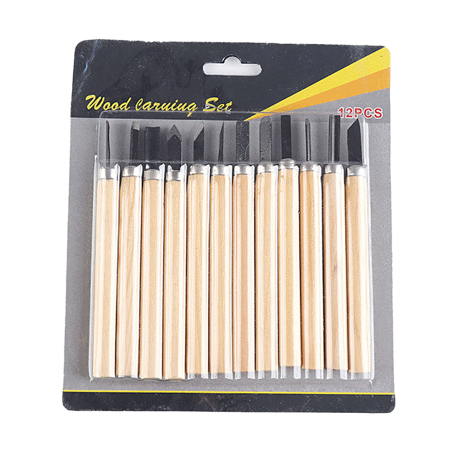 Набор из 12 ножей для резьбы по дереву с головкой из марганцевой стали и удобной рукояткой из сосны.