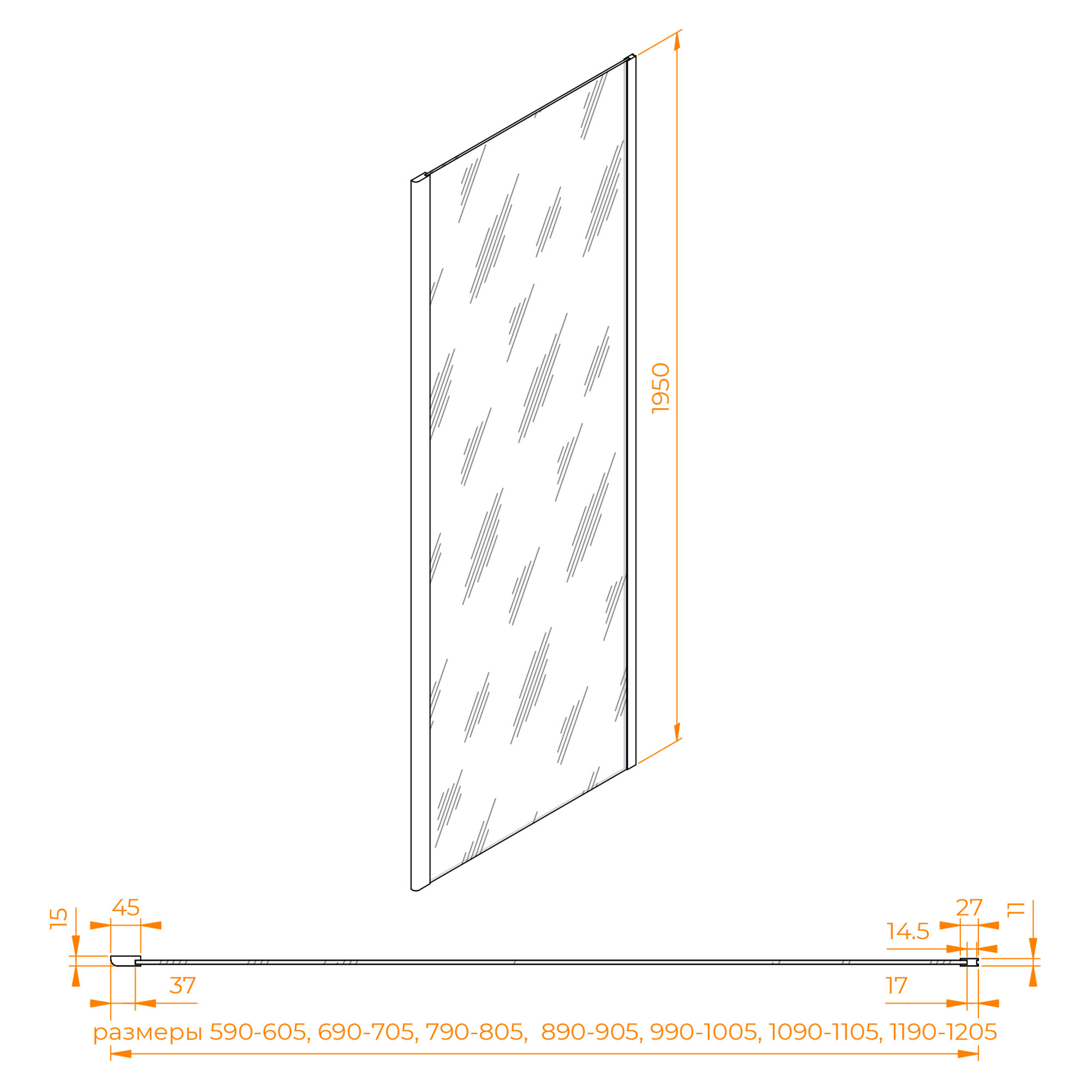 Боковая панель  70*195 RGW Z-050-2 Хром/Прозрачное/6 мм 352205207-11