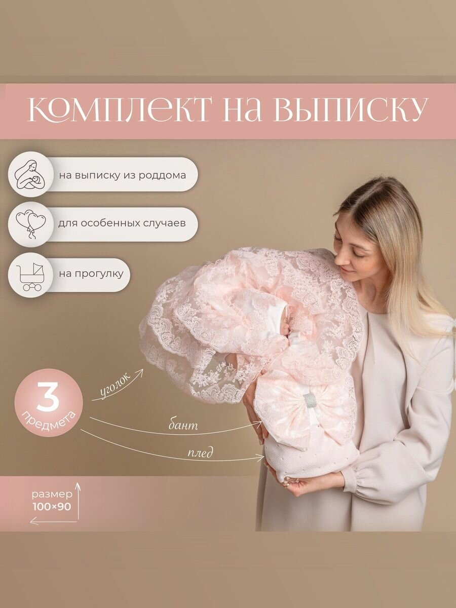 Плед "Нежность"+ уголок с бантом НаследникЪ Выжанова на выписку, в кроватку, в коляску