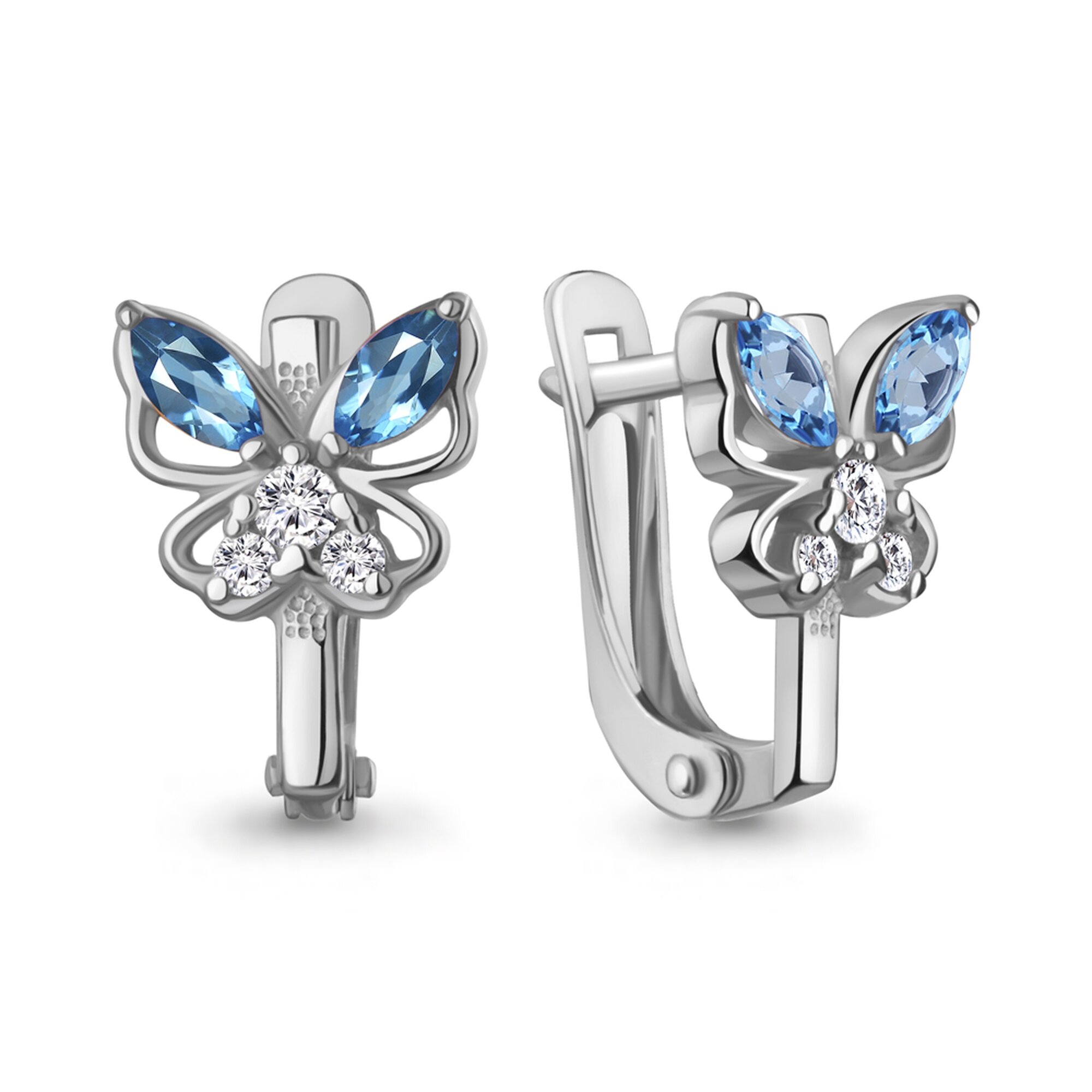 Серьги, серебро, 925 проба, родирование, фианит, топаз