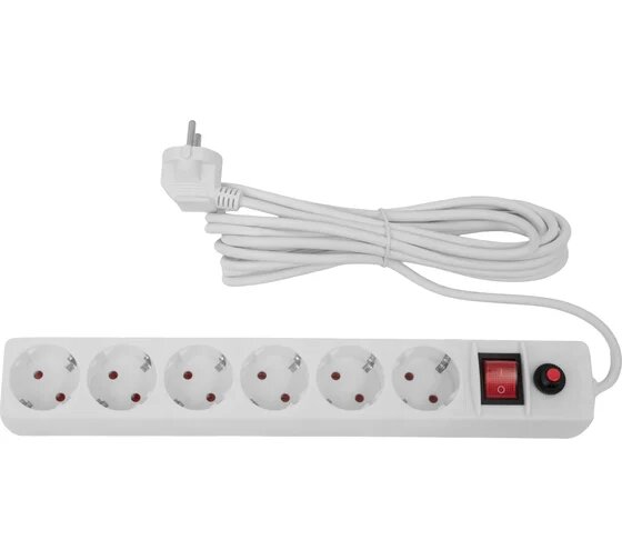 Сетевой фильтр Gigant с заземлением белый ПВС 3x1мм2, 6 розеток, 5м 80108