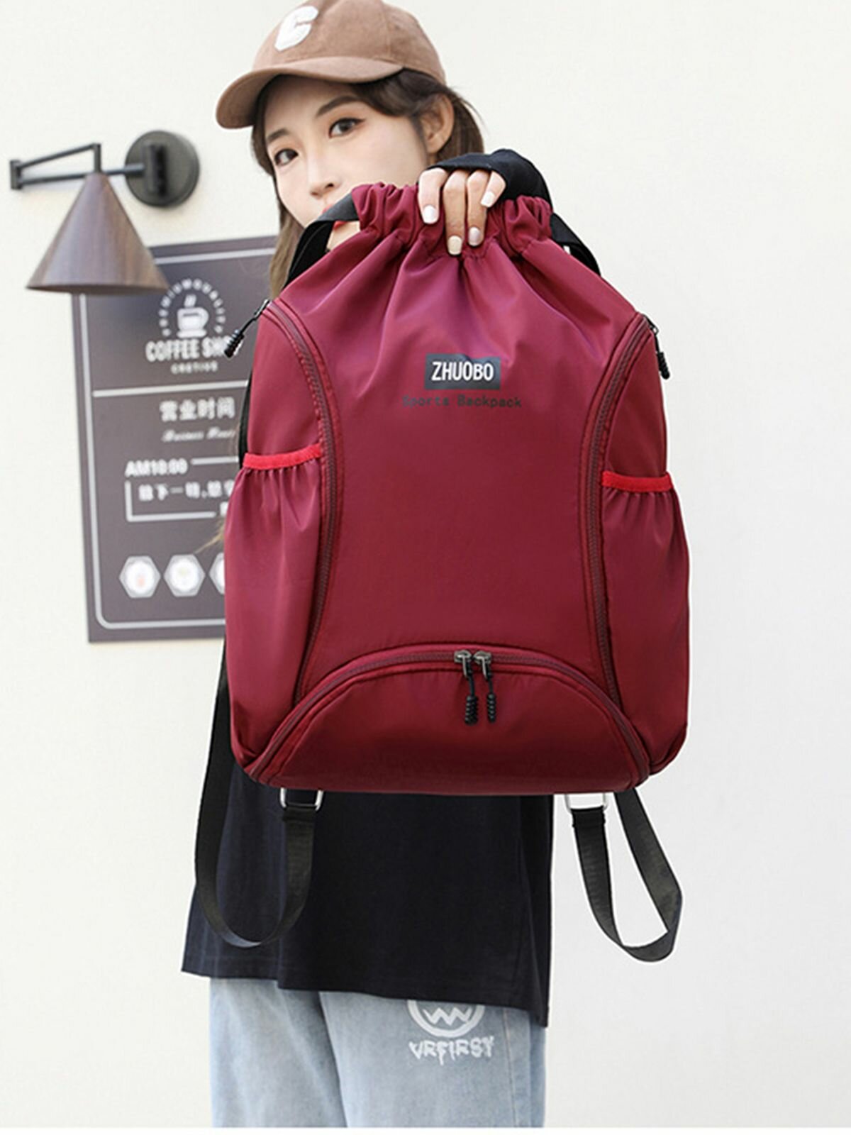 Рюкзак-мешок для сменной обуви, для школы, нейлон, водонепроницаемый, красный, 29 л