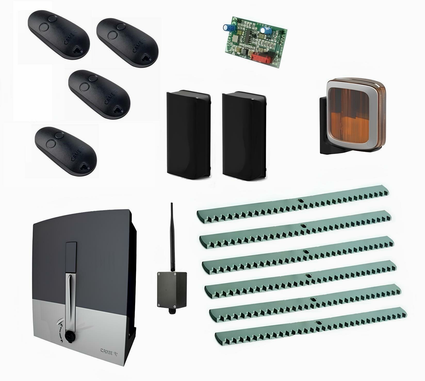 Автоматика для откатных ворот BXL04AGS FULL6-A-BT-T4, комплект: привод, радиоприемник, 4 пульта, фотоэлементы, лампа, 6 реек, Bluetooth-модуль