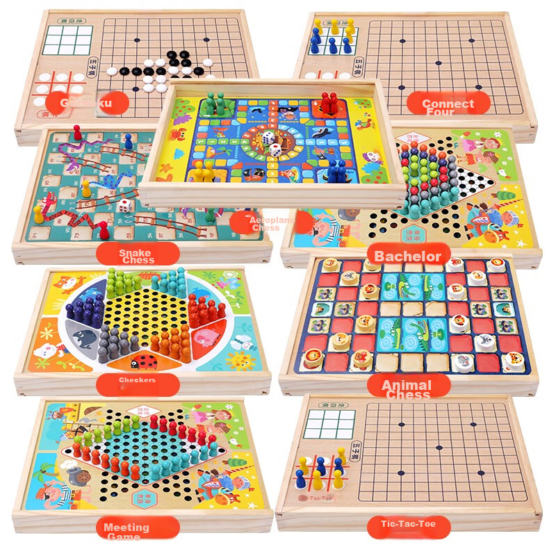 Wozhi Nine-In Multifunctional Board Game Set： Ludo, Checkers, Chess, Children's Tabletop Games, Toy for Boys, Children's Day Gift
