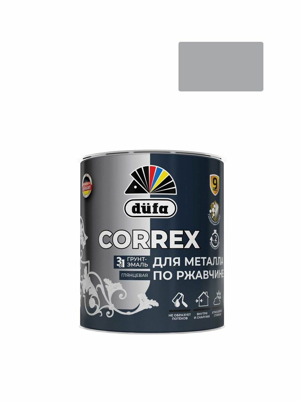 Грунт-эмаль по ржавчине гладкая Correx 3 в 1 RAL-9006 серебристый 0.75 л