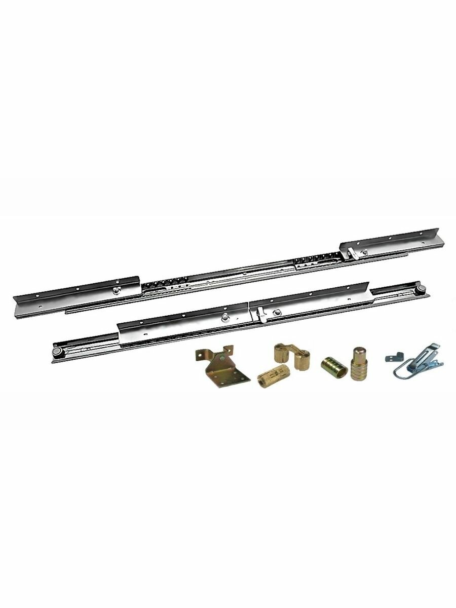 Механизм для раздвижных столов. Полный комплект для стола. Механизм синхронный с замком усиленный 1100 мм, ширина вставки 880 мм , усиленный (Крепление: внешняя сторона царги)