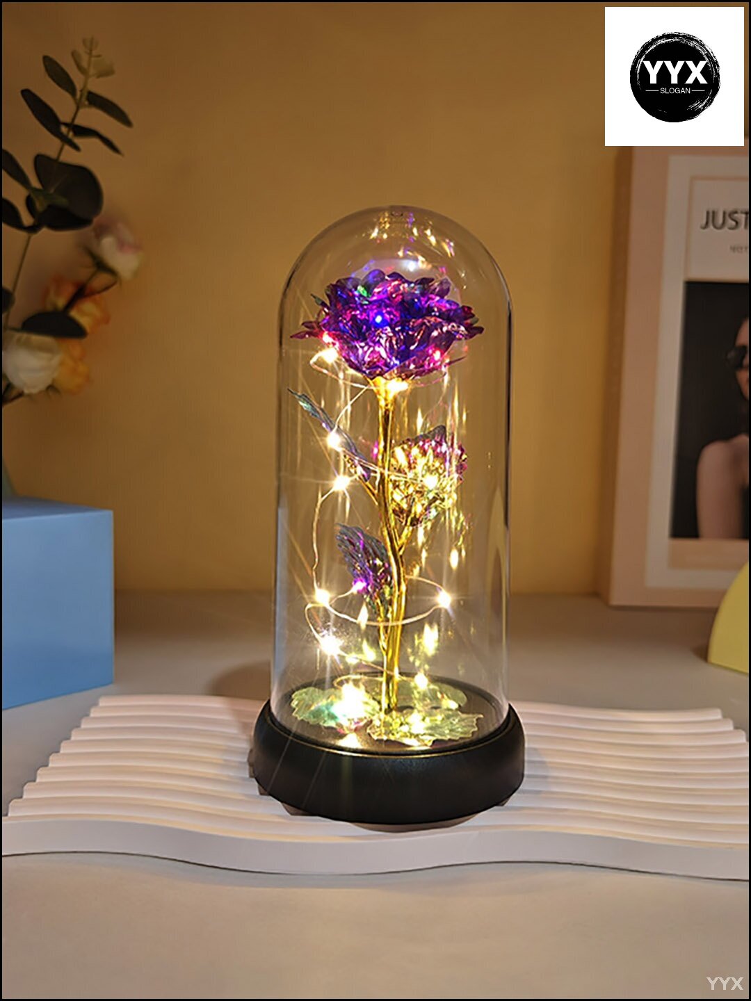 Ночник «Роза» в колбе, настольный светильник в подарок, Фиолетовая