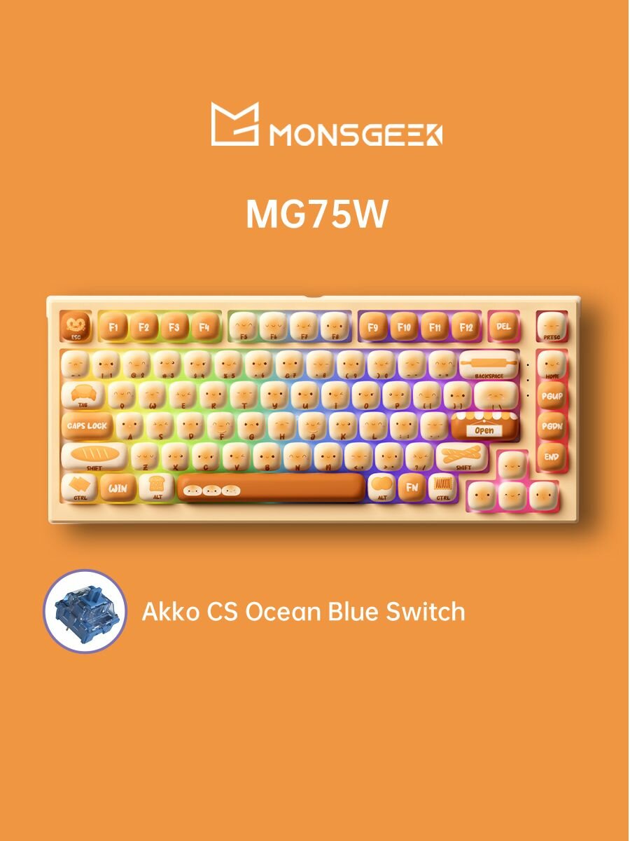AKKO Monsgeek MG75W Планета Булочек: беспроводная механическая клавиатура (83 клавиши, US, hot-swap)