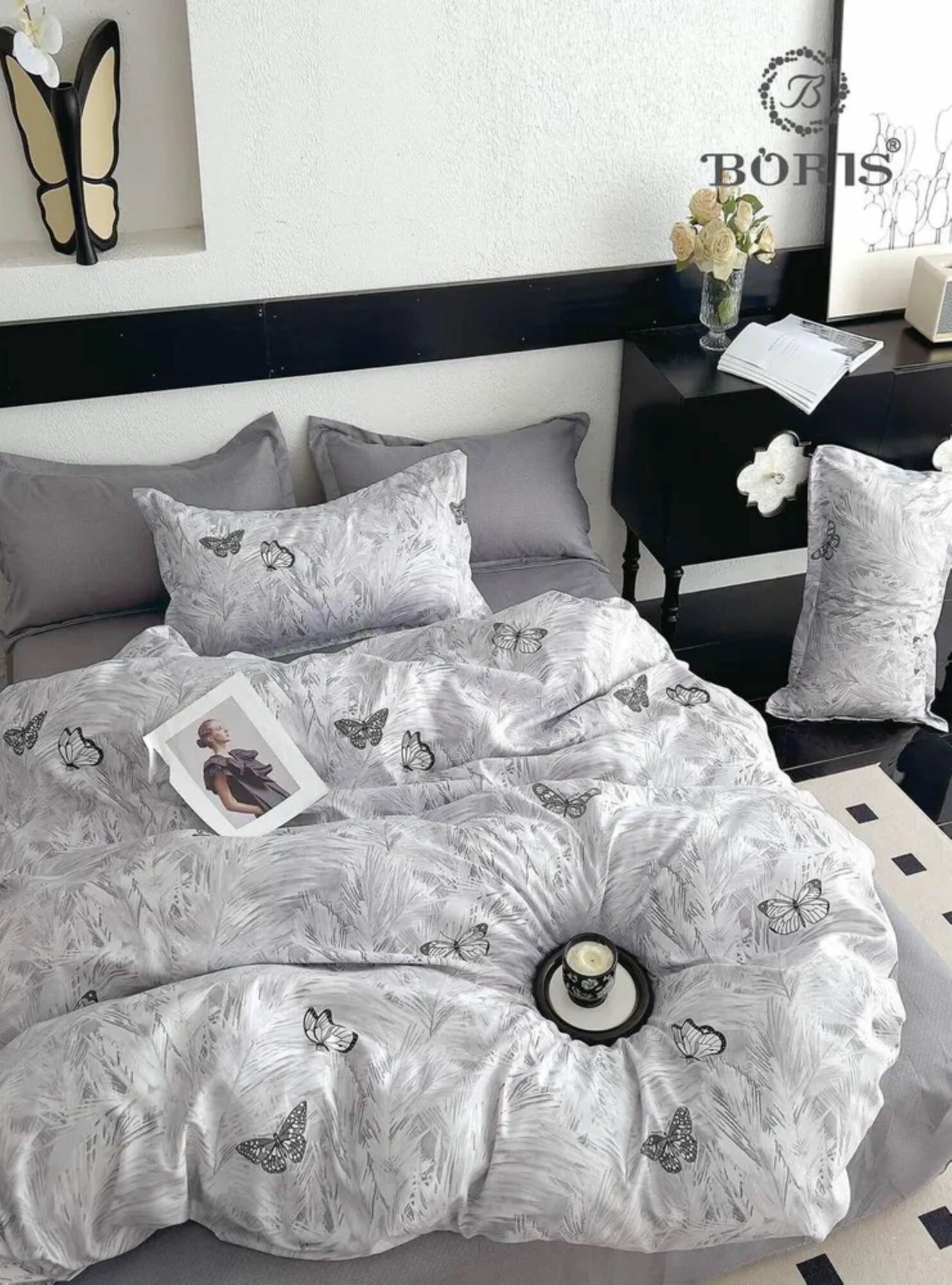 Постельное белье Семейное Boris Dense , 2 пододеяльника, комплект из 7 предметов, мягкое как бархат