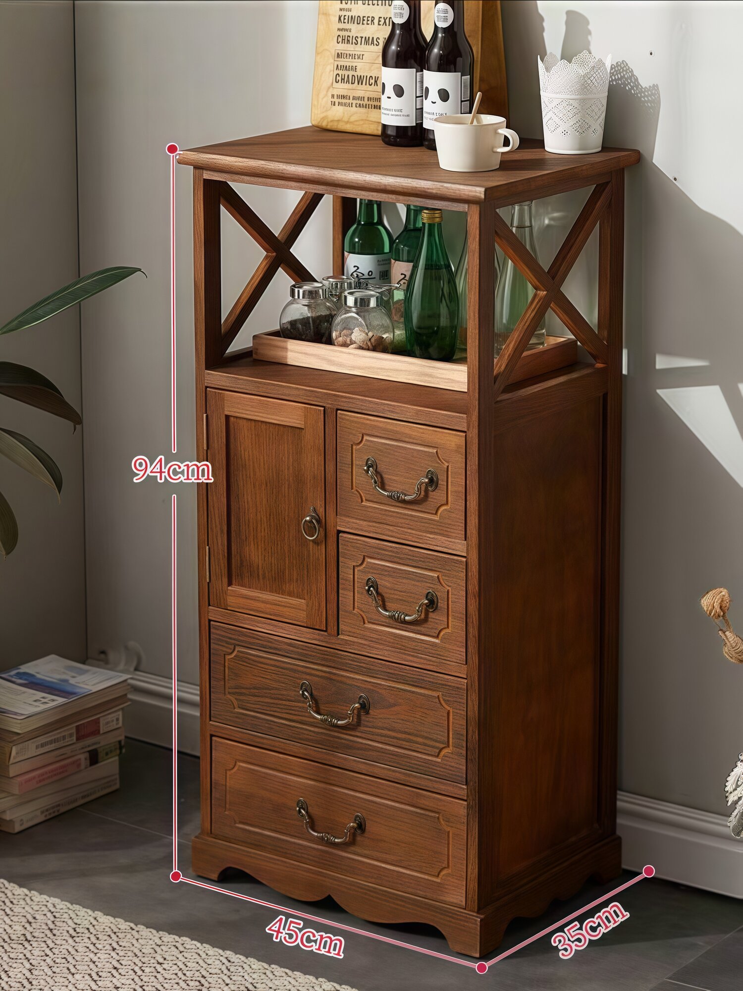 Комод из цельного дерева, простое хранение в стиле ретро, многослойный