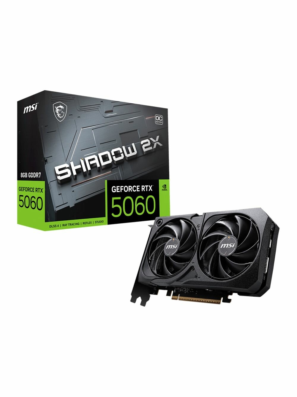 Видеокарта MSI GeForce RTX 5060 8G SHADOW 2X OC (8 ГБ, GDDR7, Ultra HD 8K (7680x4320), PCI-E 5.0)
