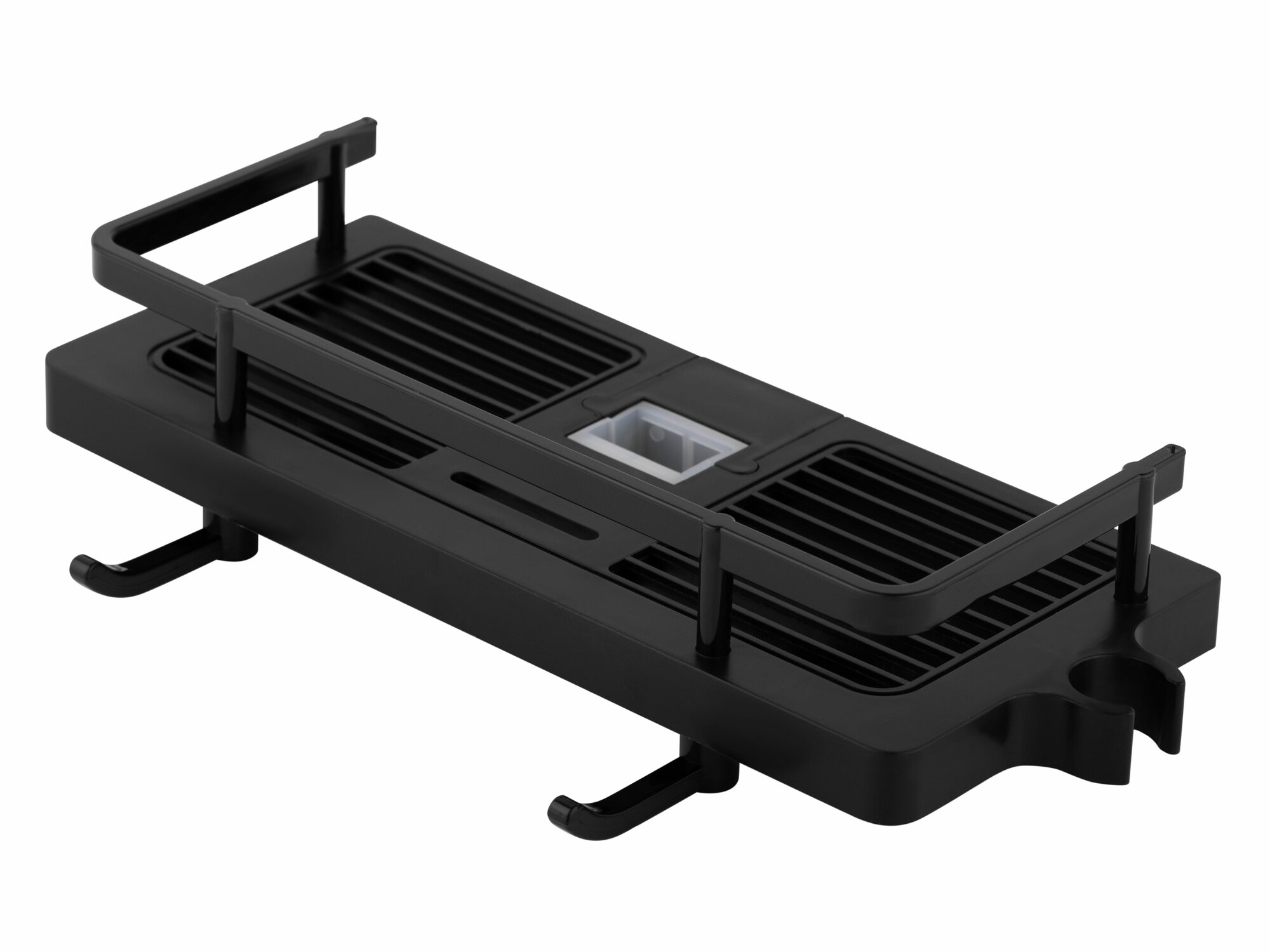 Полка для душа, черная, на прямоугольную штангу, ABS-пластик, выдерживает нагрузку до 5кг