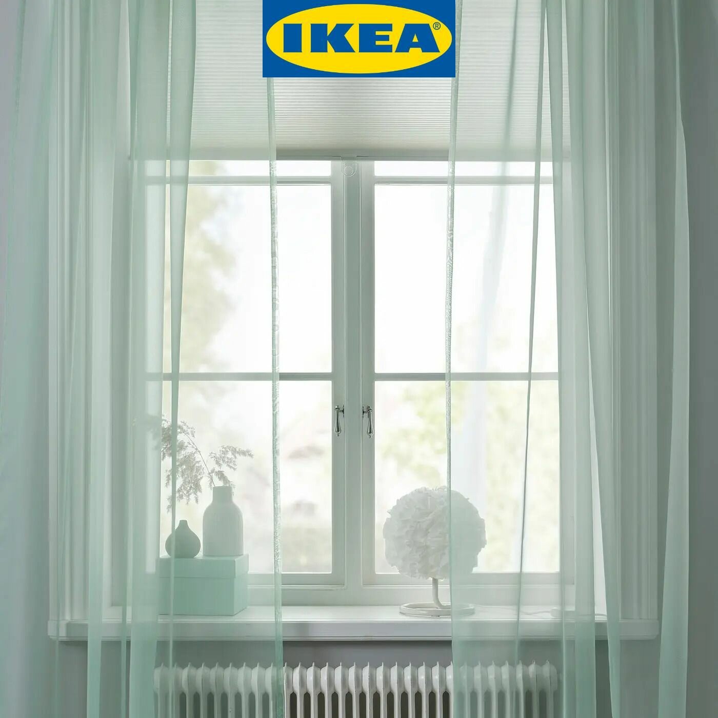 Икеа TERESIA Занавески, 2 шторы, светло - зеленые / с втулкой для стержней, 145х250 см