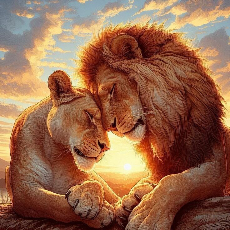 Алмазная живопись "Коронованный лев и львица", 5D, круглая, 40x50 см. Производитель: Brose Art.