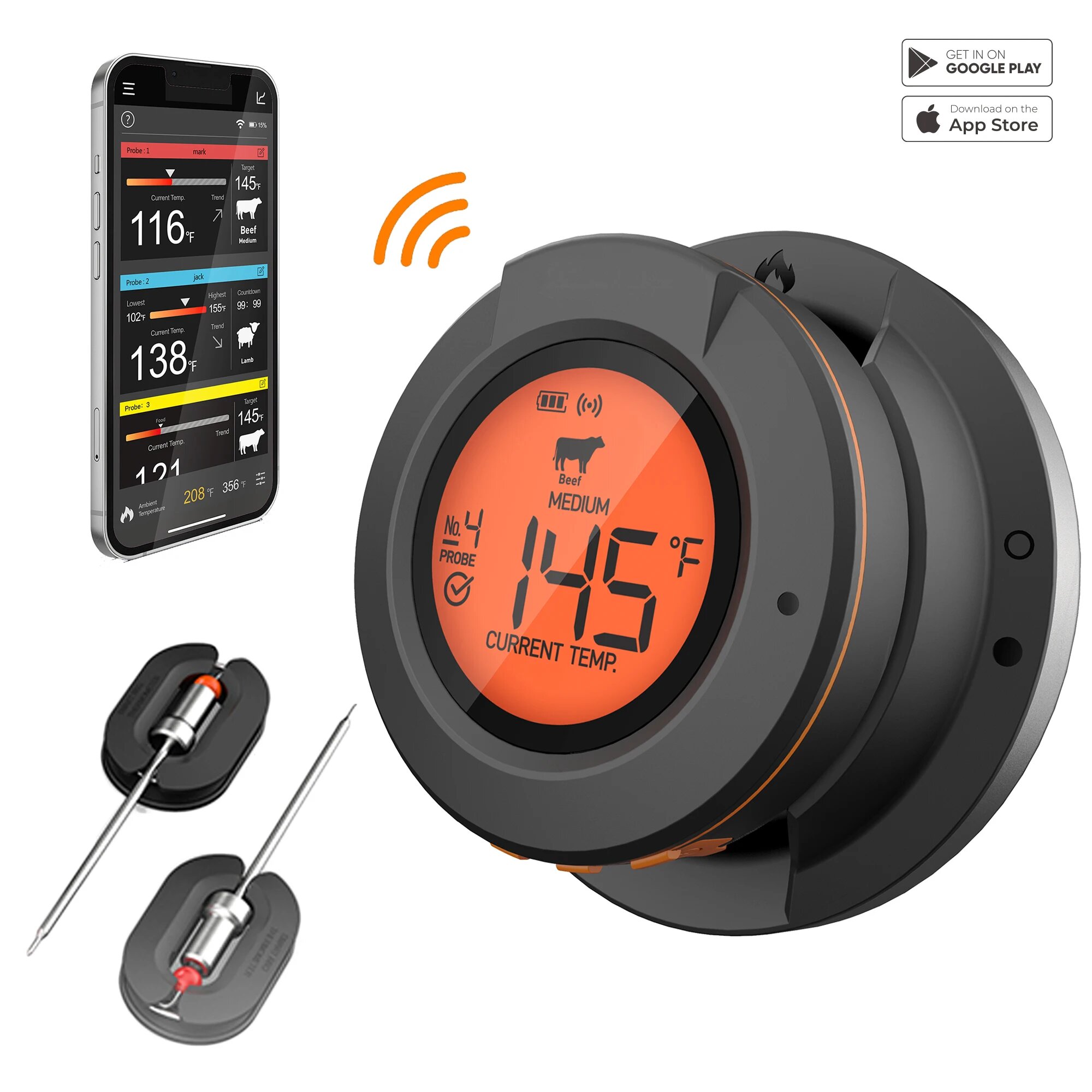 Bluetooth термометр для мяса с 5 каналами, 2probe