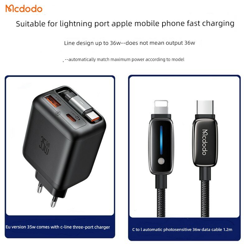Зарядное устройство mcdodo Hong Kong and Macau GaN 35 Вт со встроенным выдвижным кабелем Type-C, адаптер GaN