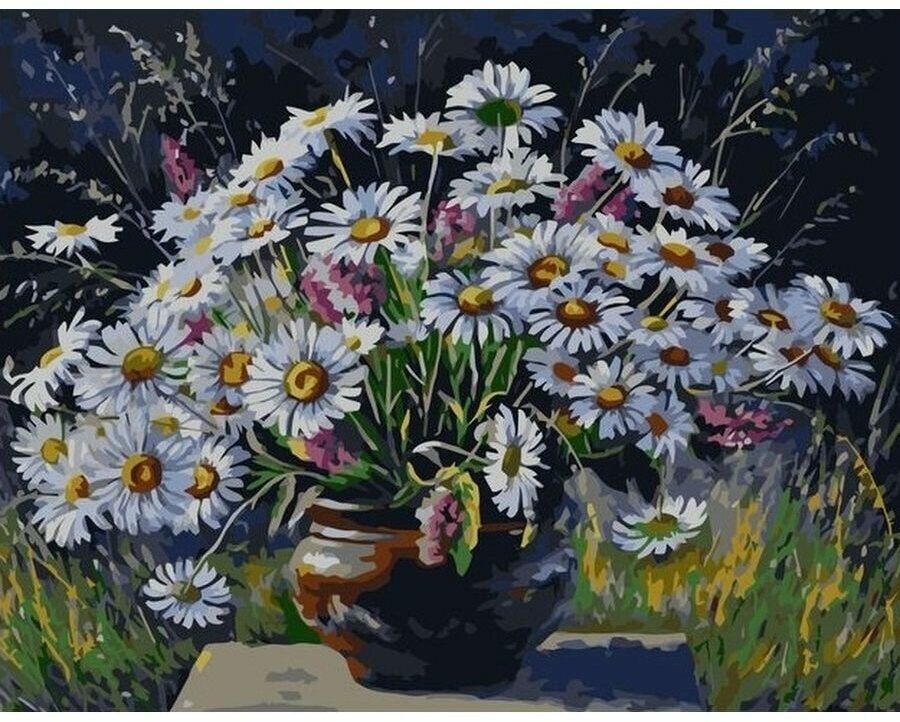 Картина по номерам горшок с ромашками 40x50