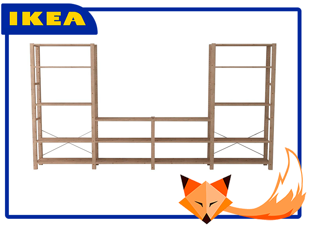 Стеллаж IKEA Ivar 344х30х179 см, 16 полок, массив сосны, скандинавский стиль