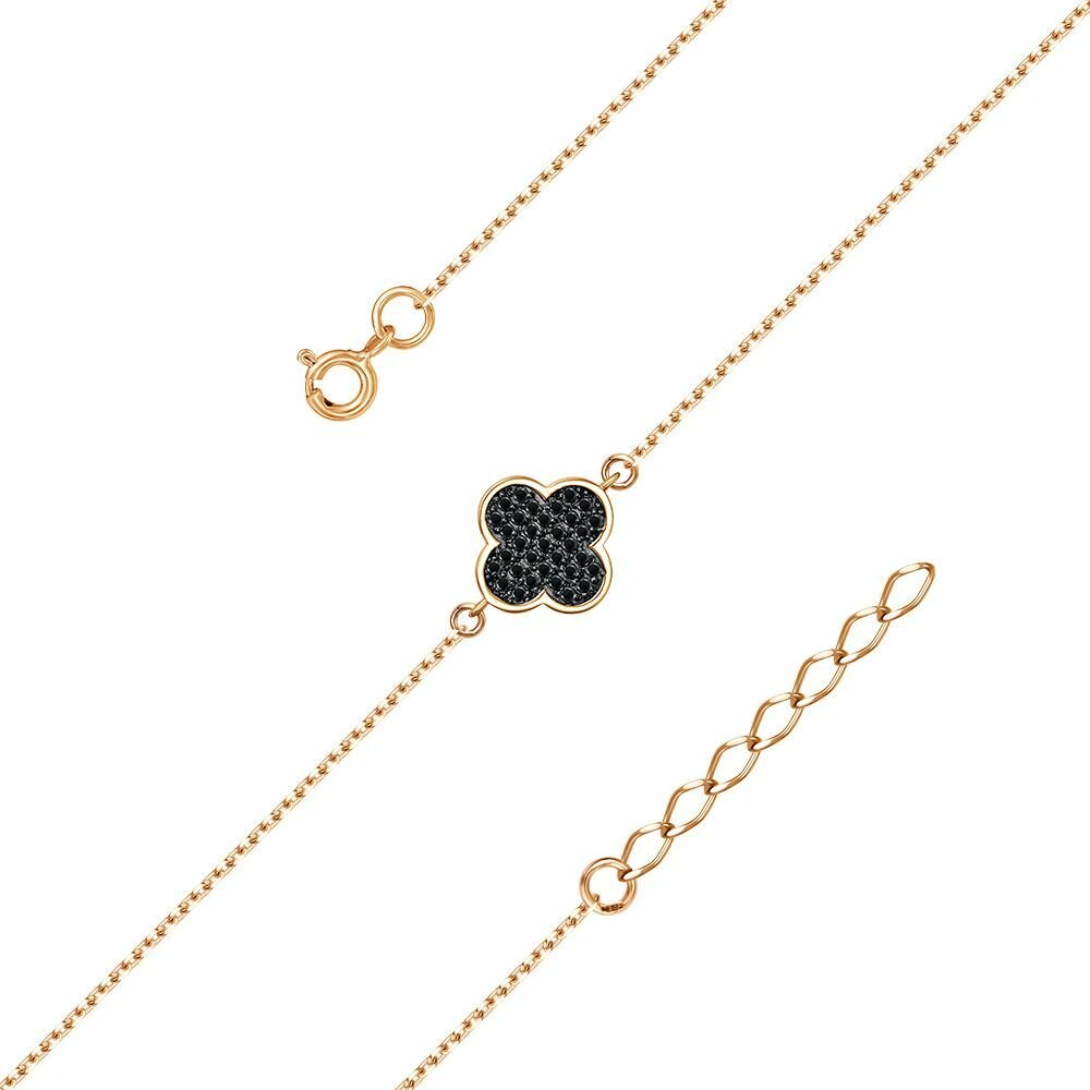 Браслет-цепочка, красное золото, 585 проба, родирование, фианит