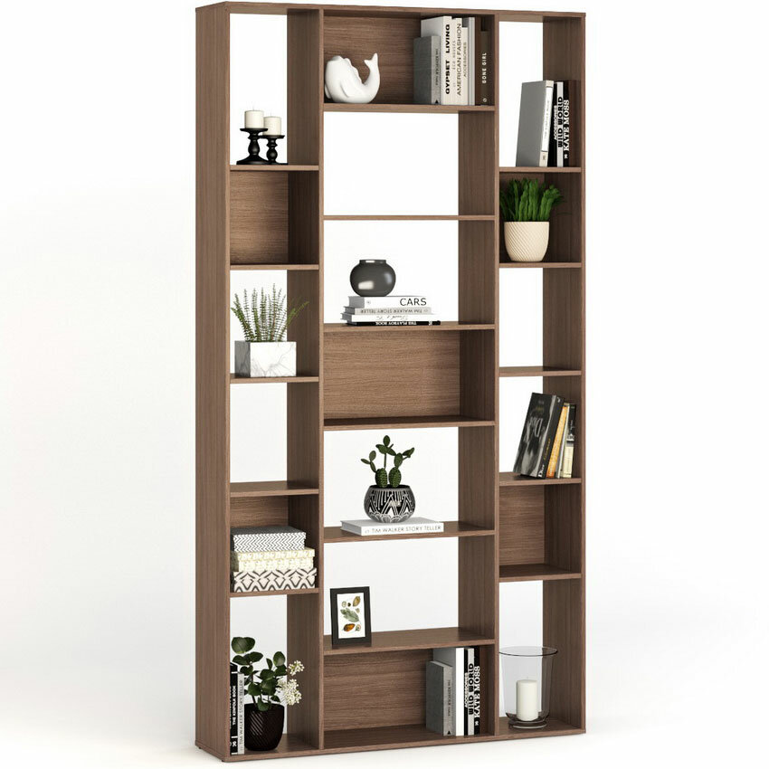 Стеллаж перегородка для зонирования комнаты 1250х296х2369 мм МагМебель №23 ясень шимо тёмный