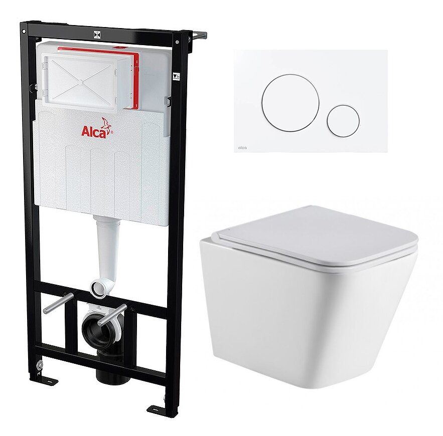 Комплект 3 в 1 инсталляция AlcaPlast + Подвесной унитаз WeltWasser Gelbach 043 GL-WT+ кнопка белая