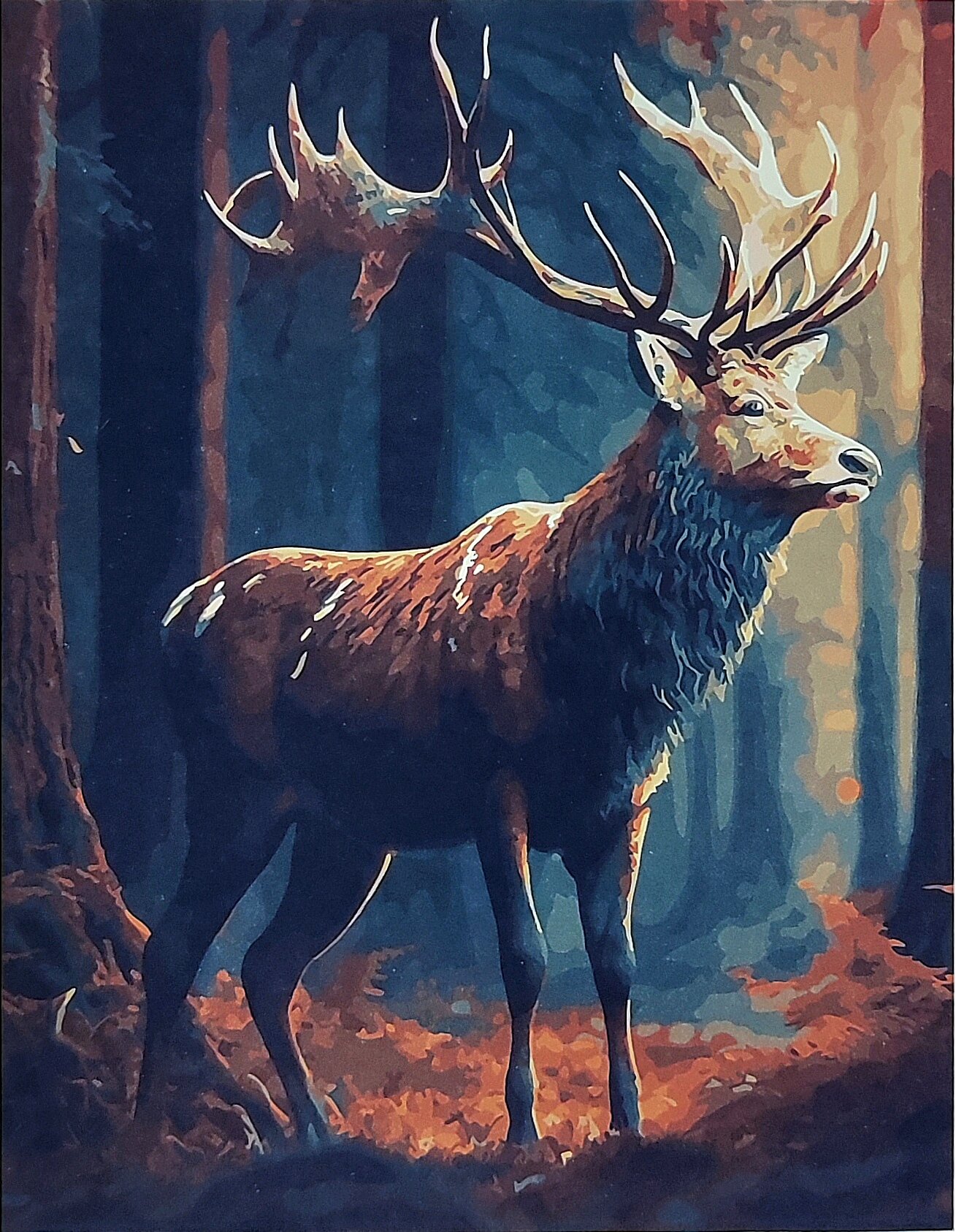 "горный пейзаж" - 40/50 картина по номерам Paintboy утес и лес у реки , озеро, горы, зима, грот, снег олени, животные