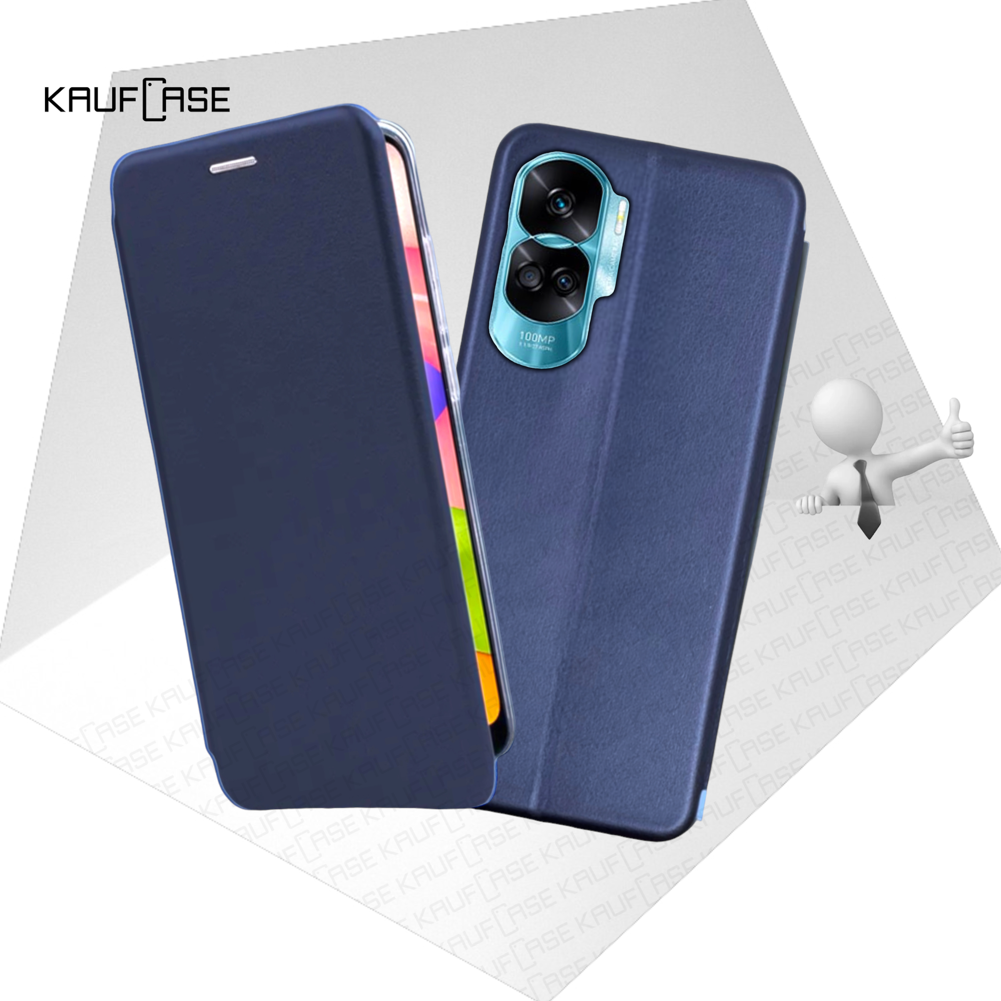 Чехол книжка для телефона Huawei Honor 90 Lite (6.7"), темно-синий. Текстура под кожу