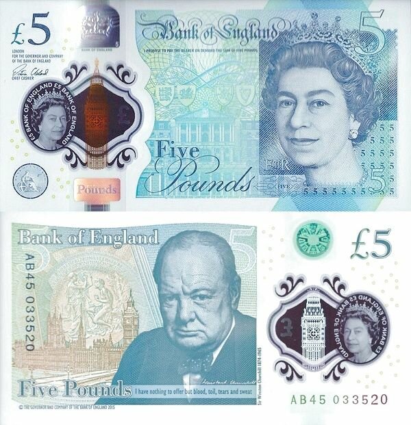 Великобритания 5 фунтов 2015 Сэр Уинстон Черчилль UNC