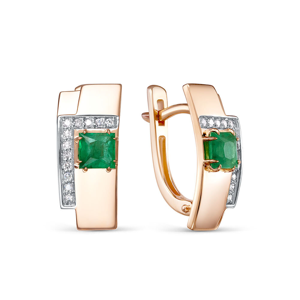 Серьги, золото, 585 проба, бриллиант, изумруд