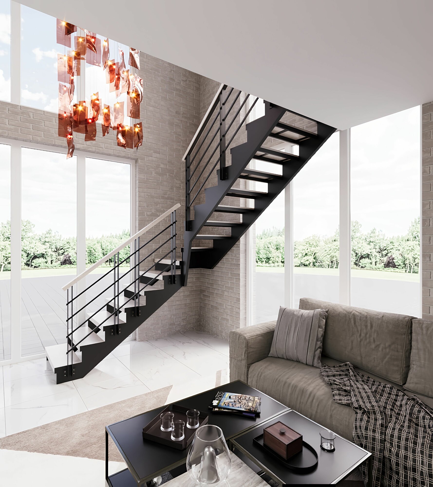 Лестница в дом 80 см 13 ступеней прямых и 3 забежных,90 градусов , ширина 800мм